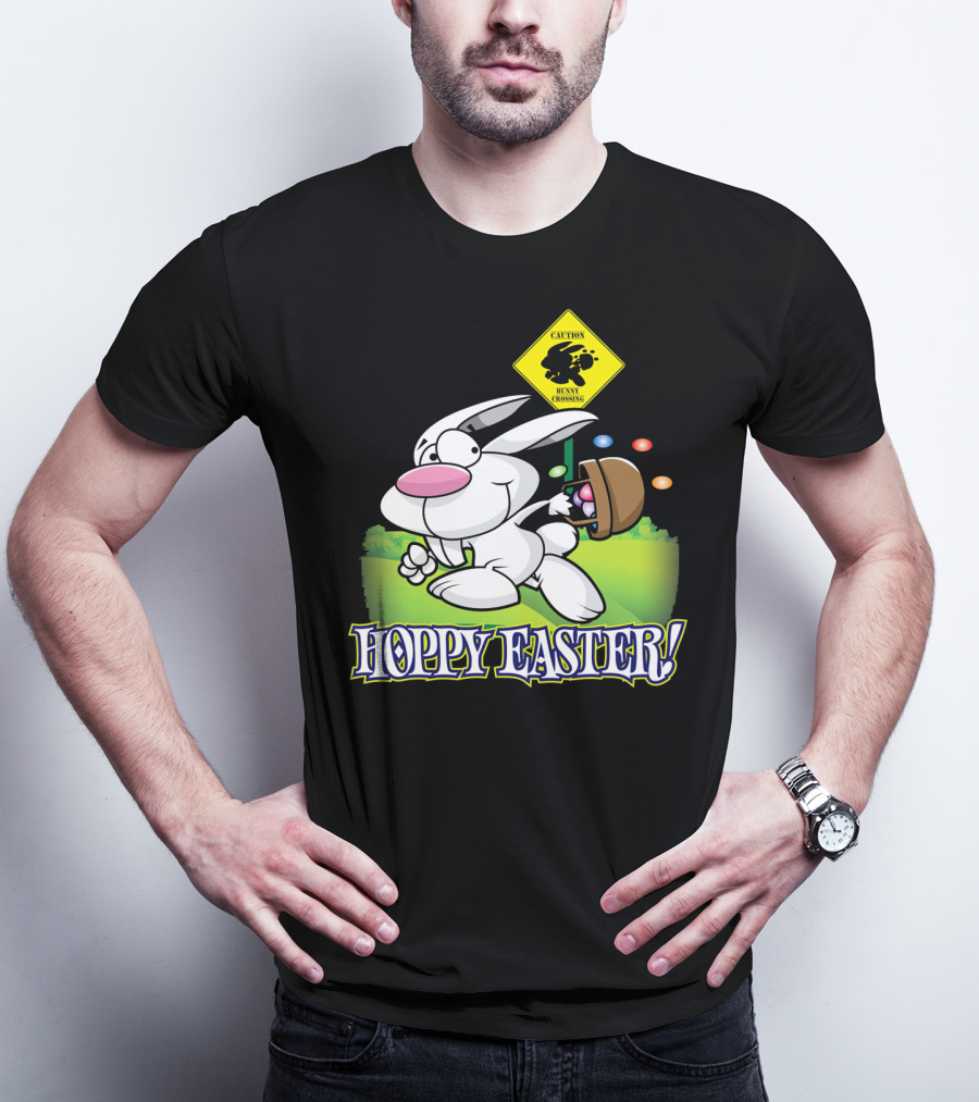 Caution Bunny Crossing Cute Funny Easter Bunny Hoppy Easter T-Shirt
