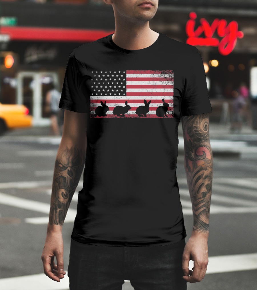 American Flag Bunny Rabbit Silhouettes Retro Easter T-Shirt