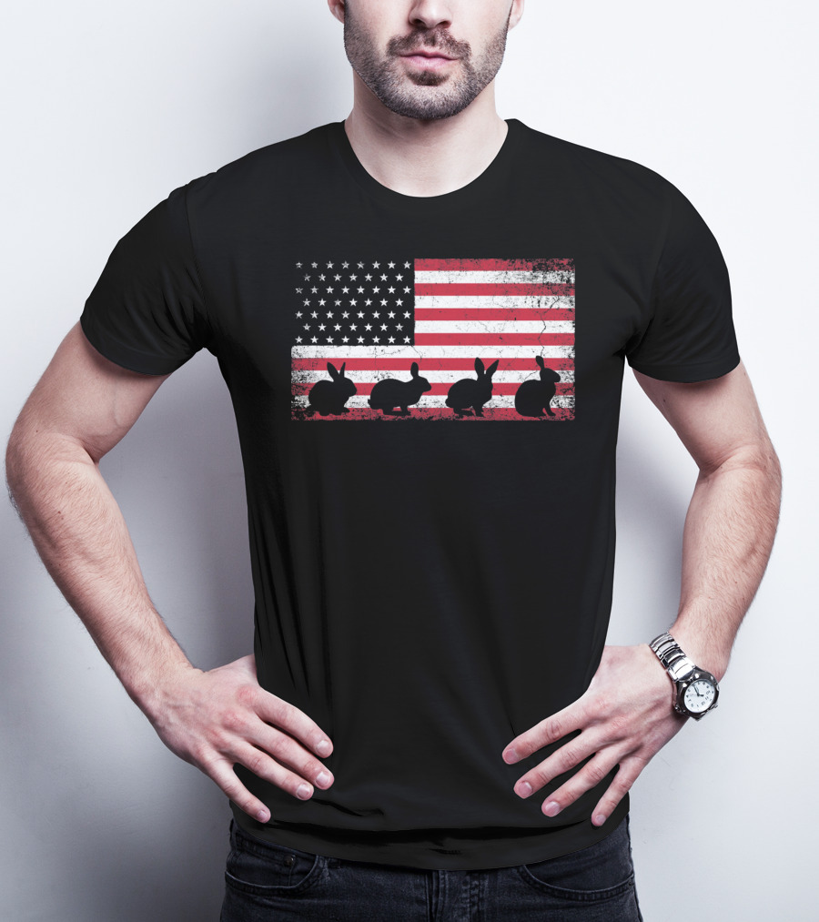 American Flag Bunny Rabbit Silhouettes Retro Easter T-Shirt