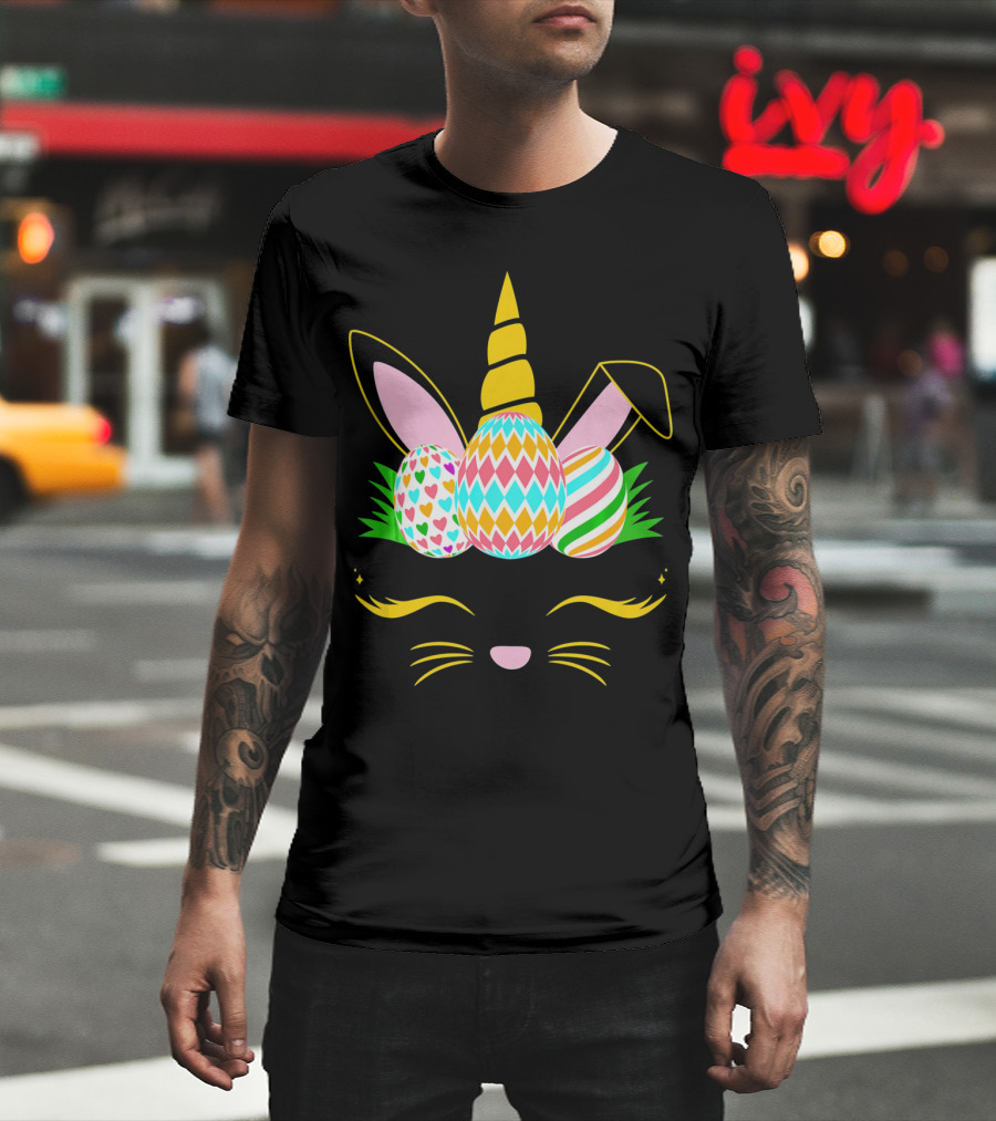 Girls Easter Bunny Rabbit Unicorn Colorful Egg Bunnic T-Shirt