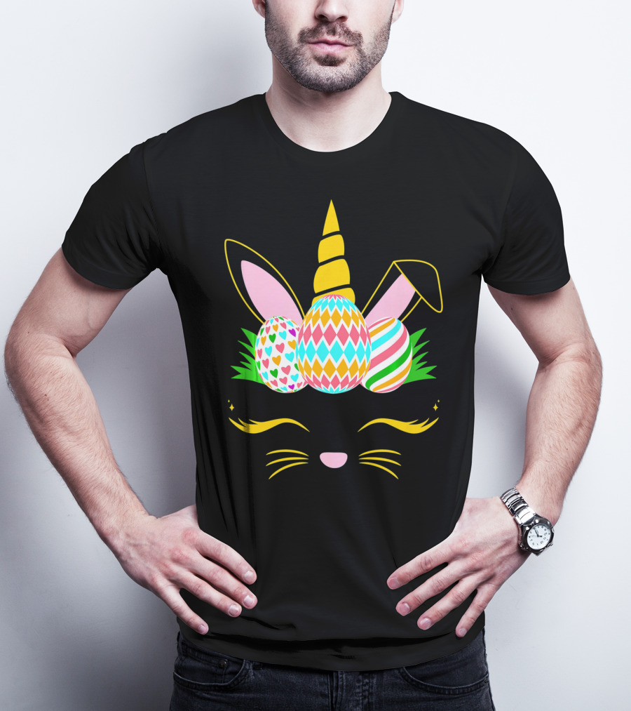Girls Easter Bunny Rabbit Unicorn Colorful Egg Bunnic T-Shirt