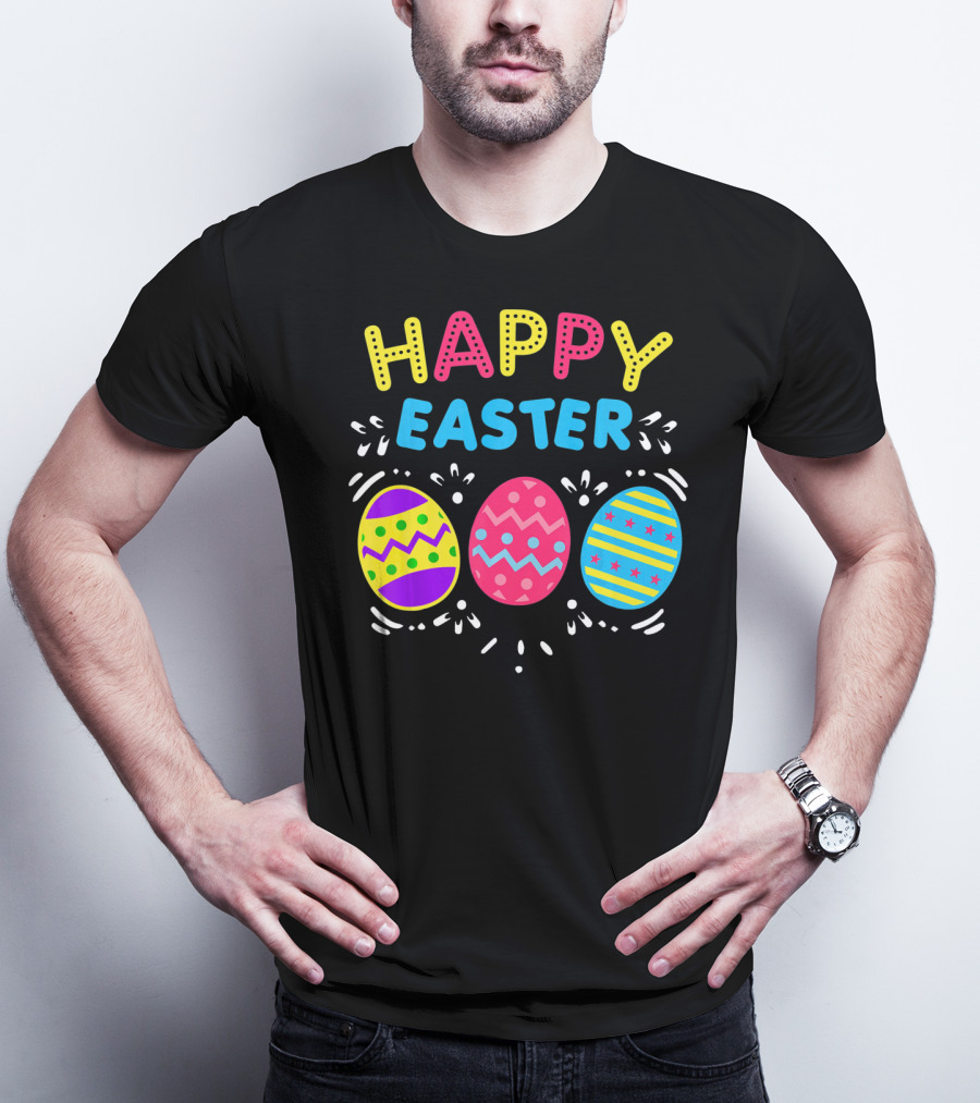 Colorful Happy Easter With Decorative Dye Eggs T-Shirt