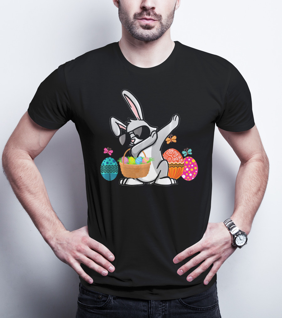 Dabbing Easter Bunny With Sunglasses And Basket Among Colorful Easter Eggs T-Shirt