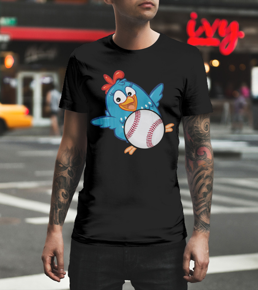 Easter Baseball Egg With Funny Blue Chicken T-Shirt