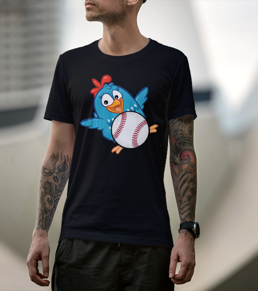 Easter Baseball Egg With Funny Blue Chicken T-Shirt