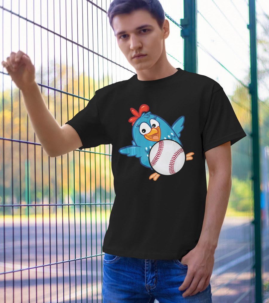 Easter Baseball Egg With Funny Blue Chicken T-Shirt