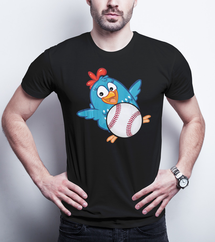 Easter Baseball Egg With Funny Blue Chicken T-Shirt