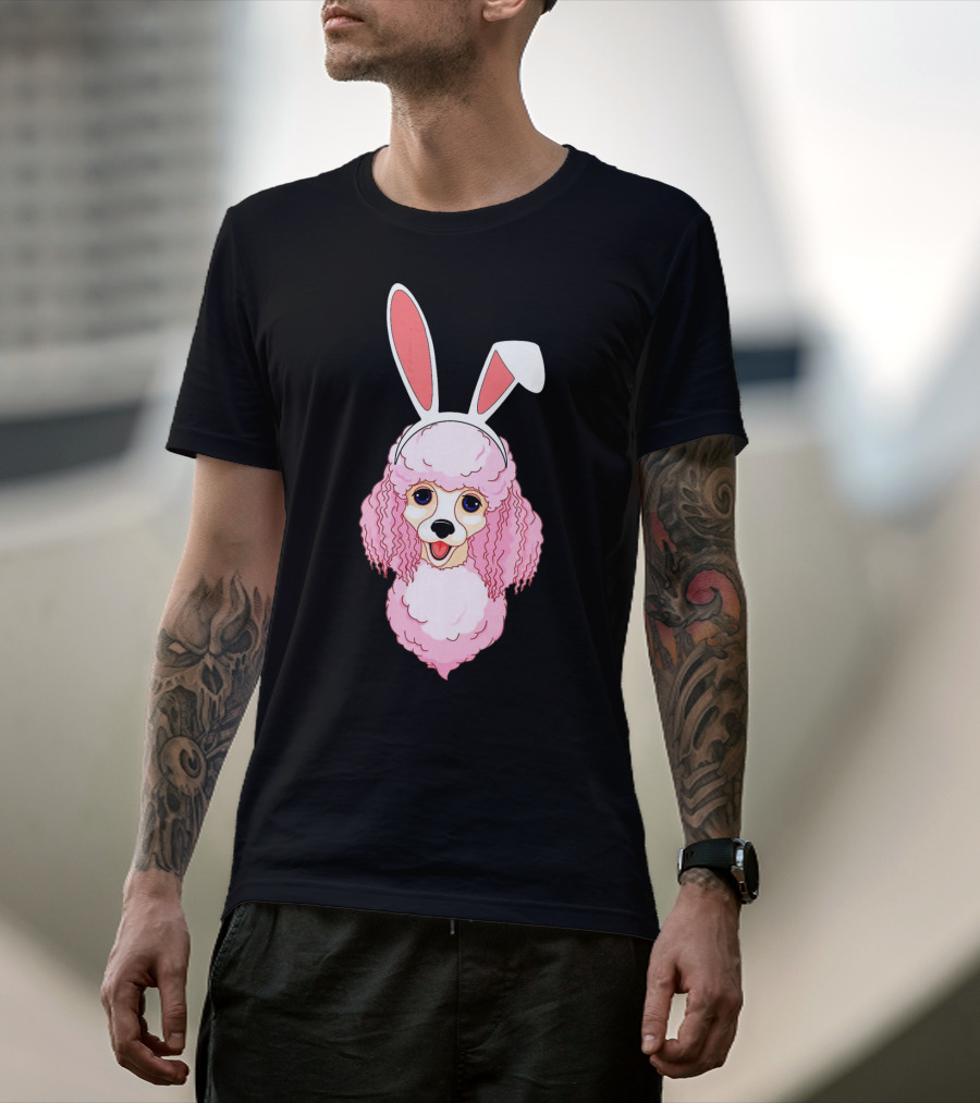 Poodle Bunny Ears Pink Happy Easter T-Shirt