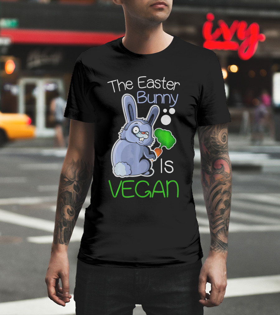 The Easter Bunny Is Vegan Vegetaria Cute Bunny With Carrot And Broccoli T-Shirt
