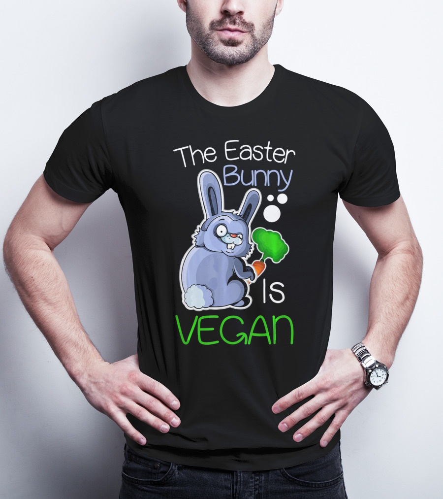 The Easter Bunny Is Vegan Vegetaria Cute Bunny With Carrot And Broccoli T-Shirt