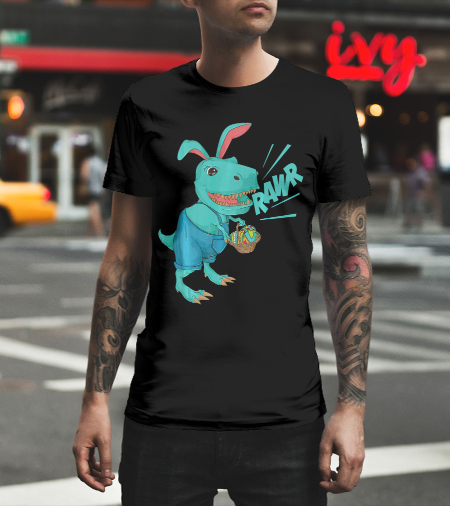 Rawr Dinosaur Easter Bunny Lovers Cute Basket T-Shirt