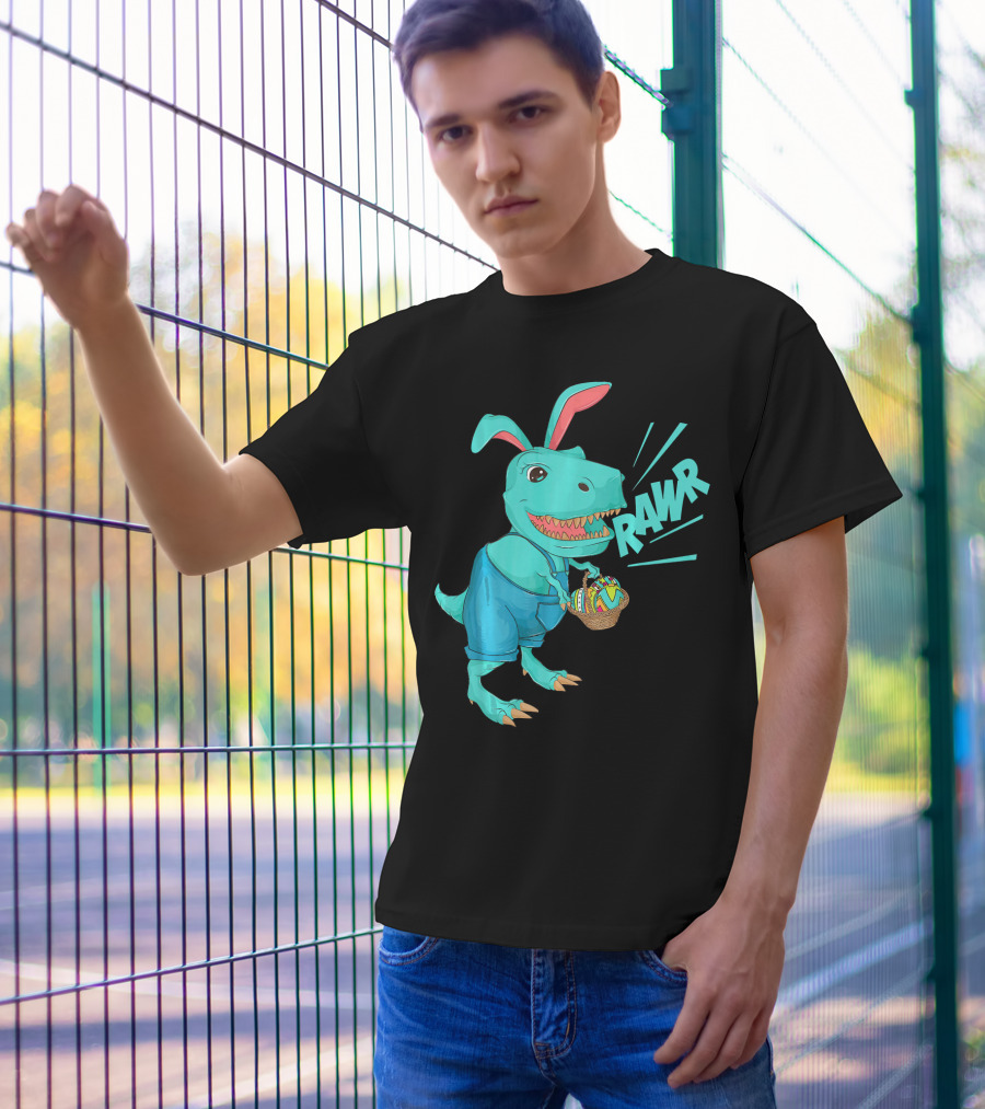 Rawr Dinosaur Easter Bunny Lovers Cute Basket T-Shirt