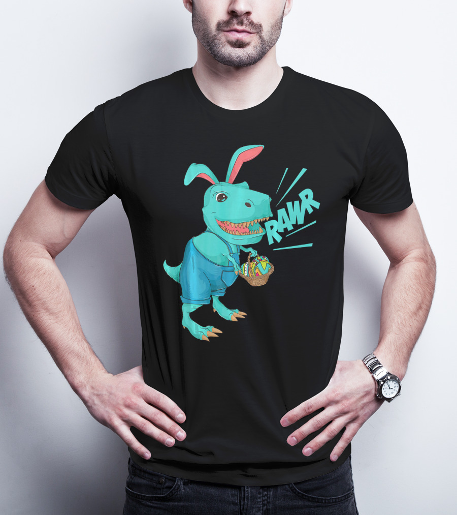 Rawr Dinosaur Easter Bunny Lovers Cute Basket T-Shirt