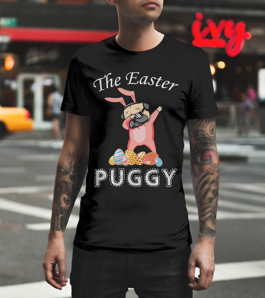 The Easter Puggy Dabbing Bunny With Colorful Eggs T-Shirt
