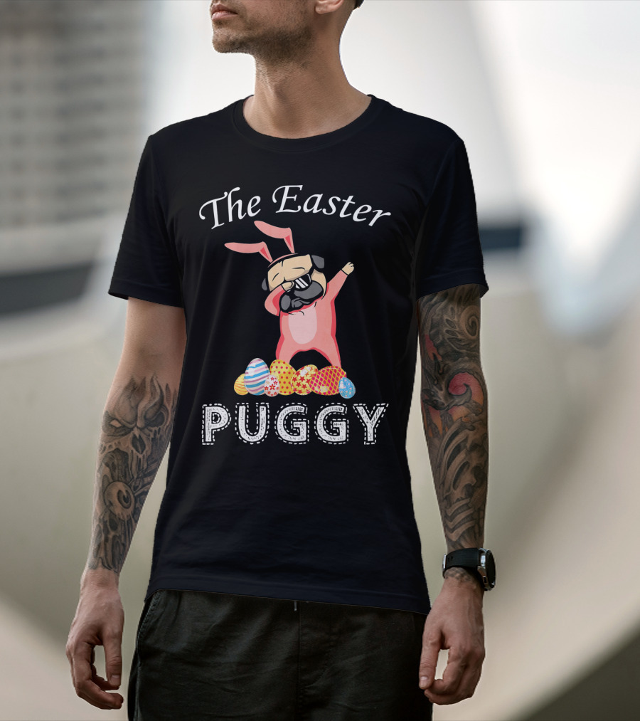 The Easter Puggy Dabbing Bunny With Colorful Eggs T-Shirt