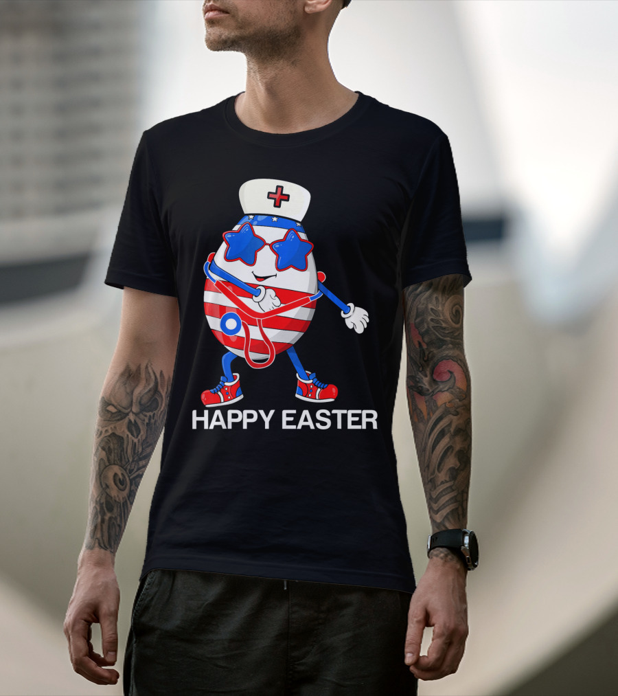 Happy Easter Flossing Egg With Stethoscope Nurse Hat And Stars T-Shirt
