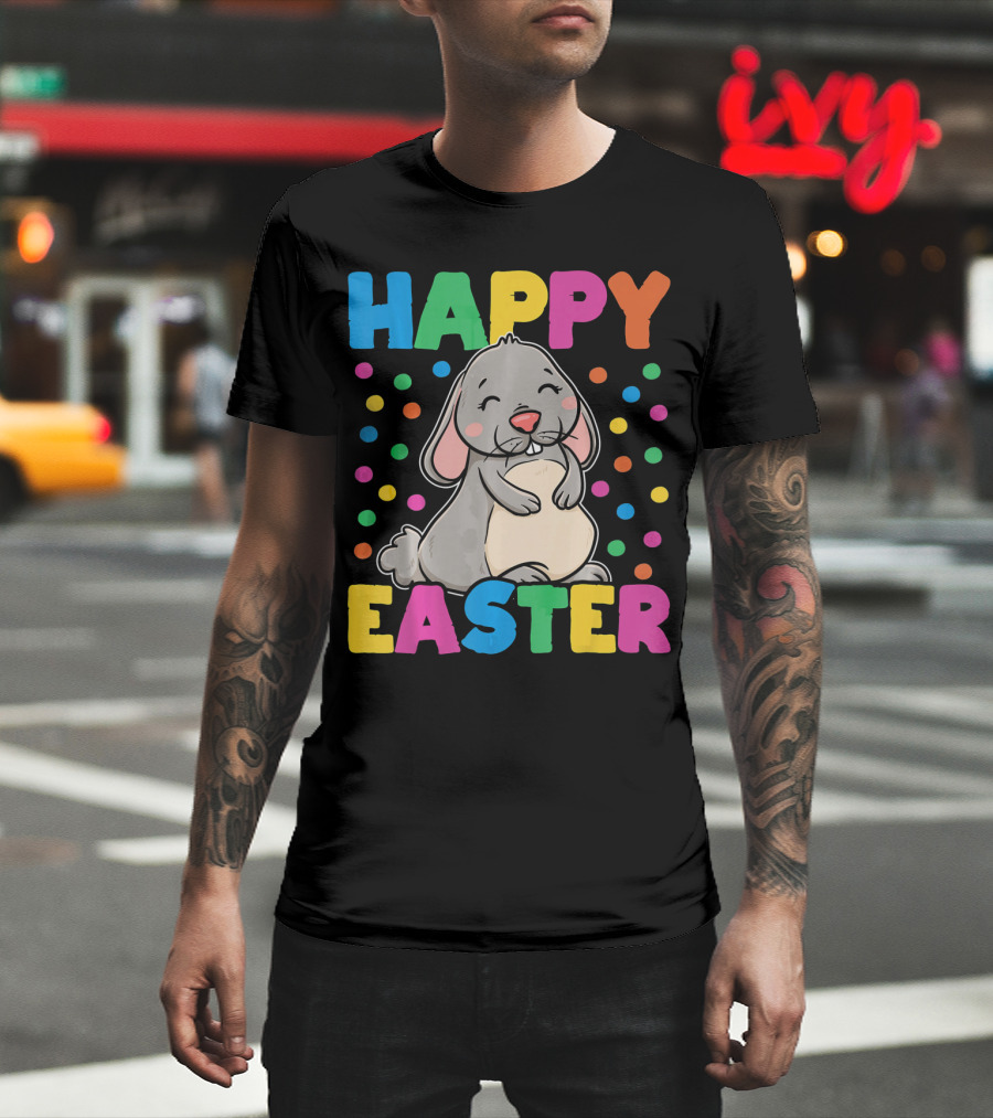 Happy Easter Bunny With Colorful Dots T-Shirt