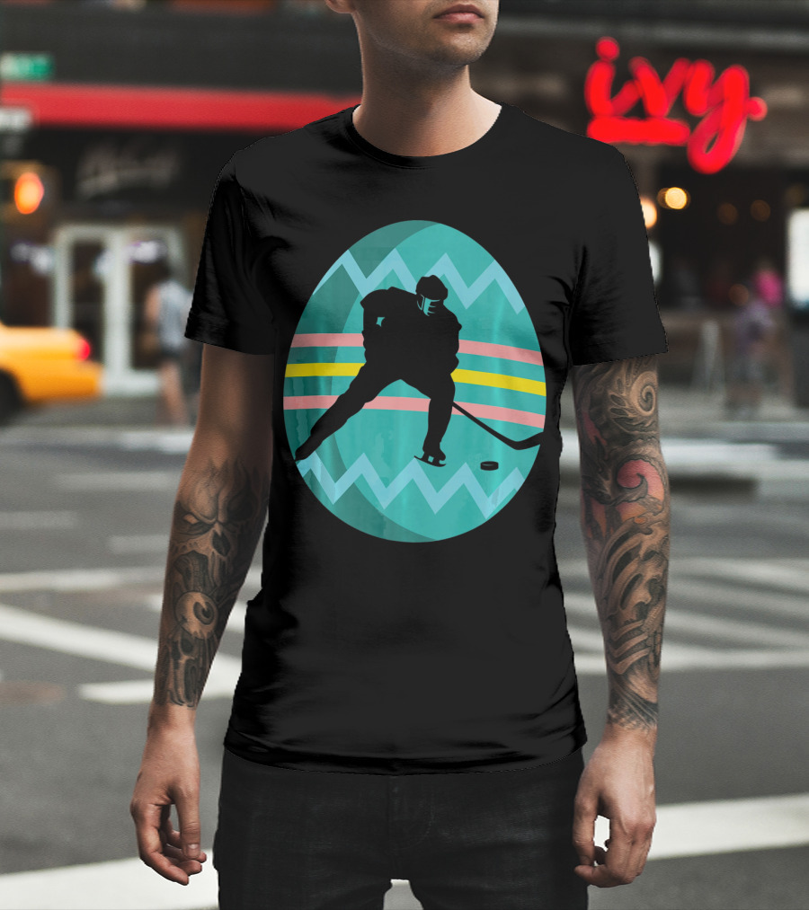 Easter Egg Hockey Silhouette Athlete Zigzag Stripes T-Shirt