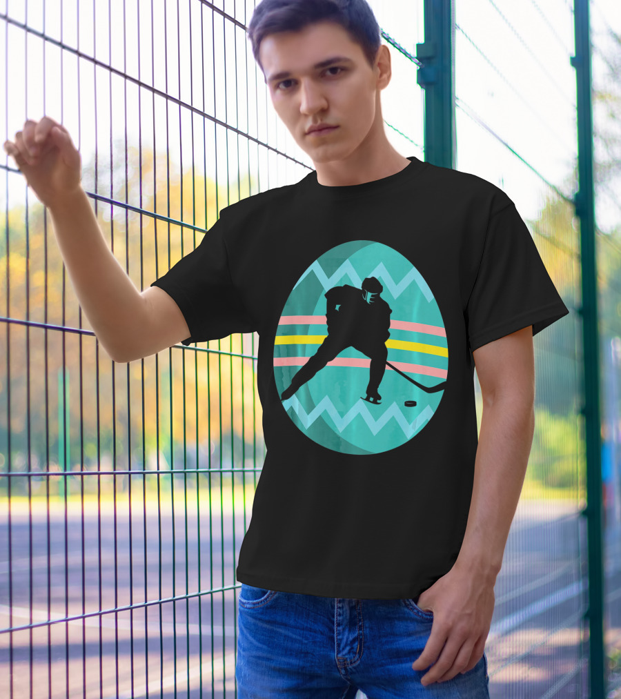 Easter Egg Hockey Silhouette Athlete Zigzag Stripes T-Shirt