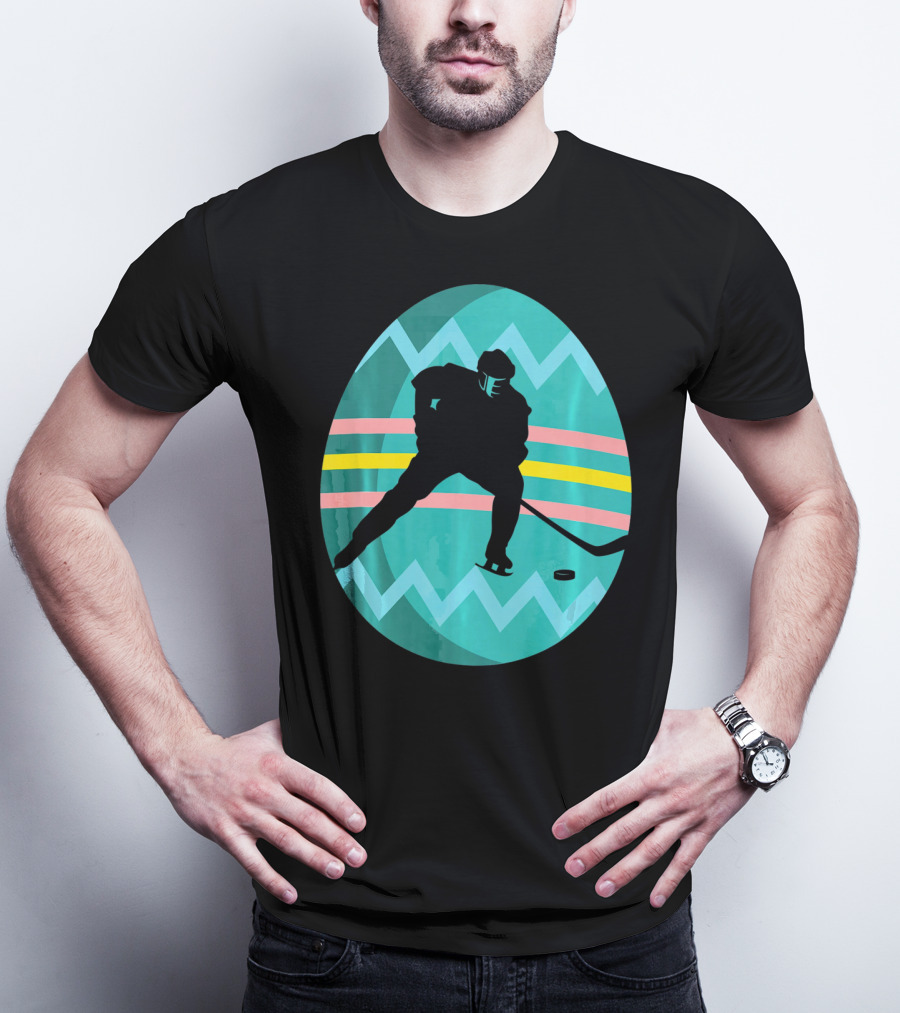 Easter Egg Hockey Silhouette Athlete Zigzag Stripes T-Shirt