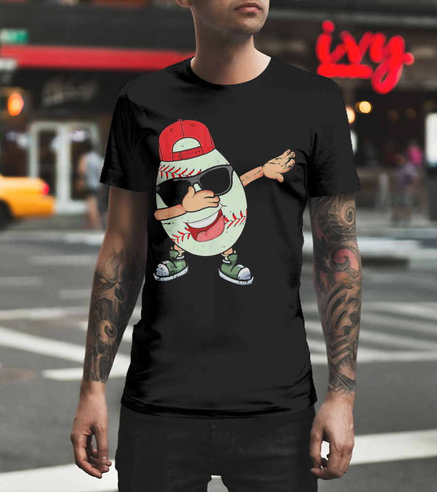 Funny Dabbing Baseball Easter Egg In Sunglasses And Red Cap T-Shirt