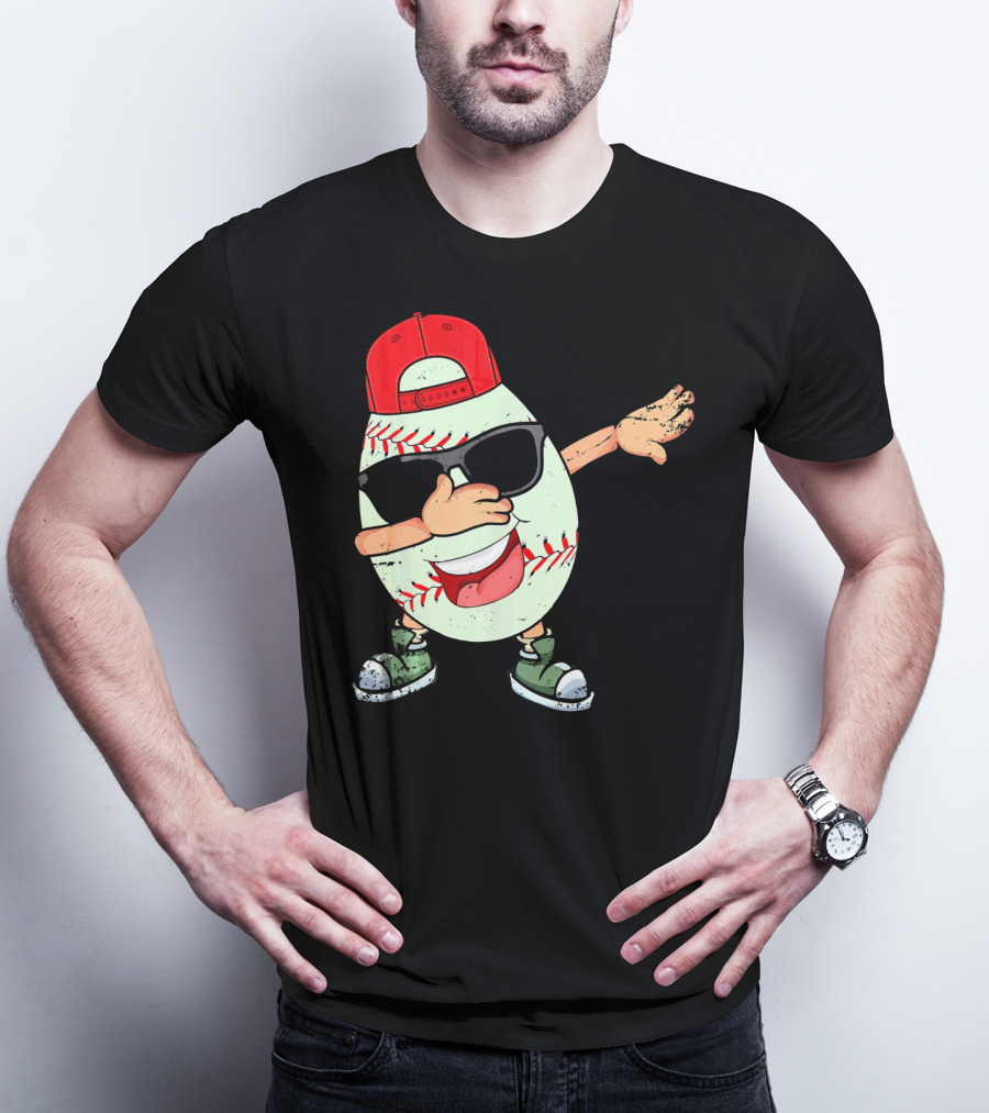 Funny Dabbing Baseball Easter Egg In Sunglasses And Red Cap T-Shirt