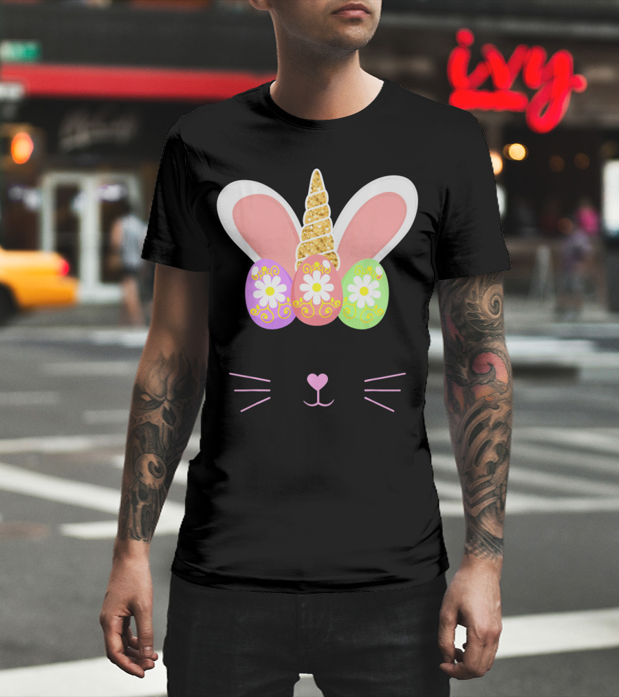 Unicorn Easter Girl Bunny Ears Eggs Whiskers T-Shirt