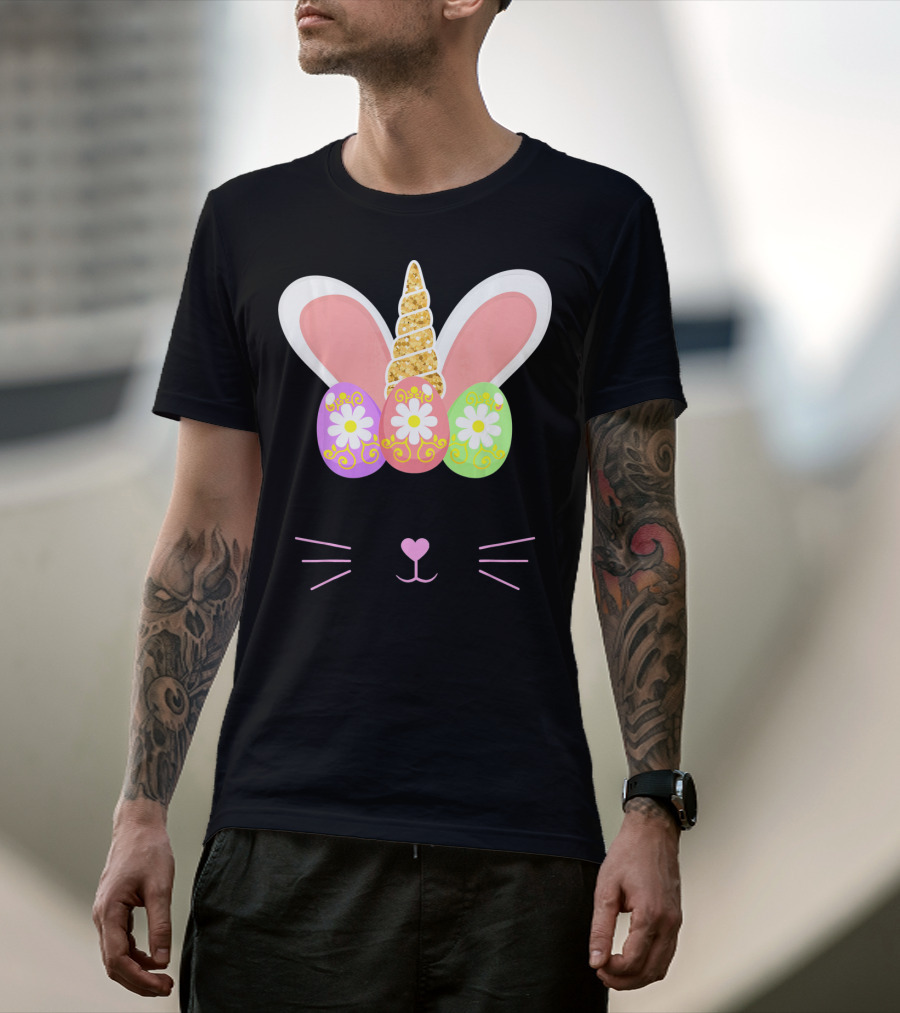Unicorn Easter Girl Bunny Ears Eggs Whiskers T-Shirt