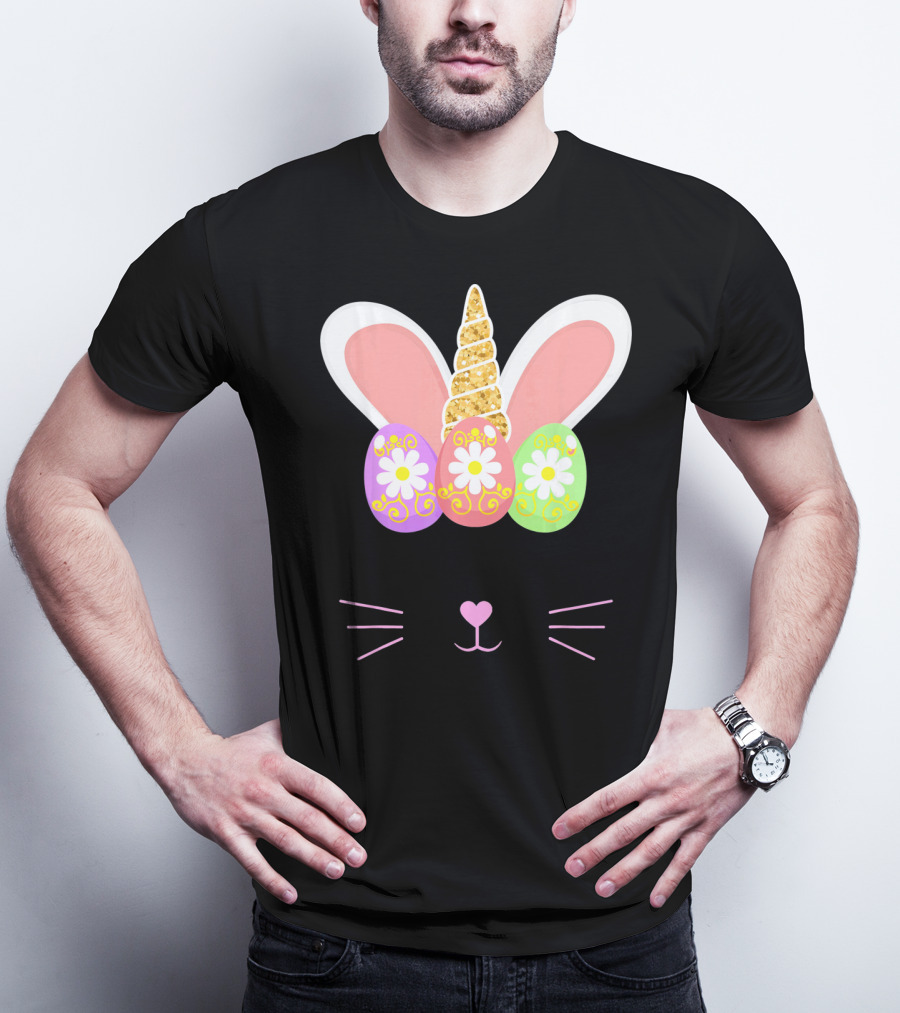 Unicorn Easter Girl Bunny Ears Eggs Whiskers T-Shirt