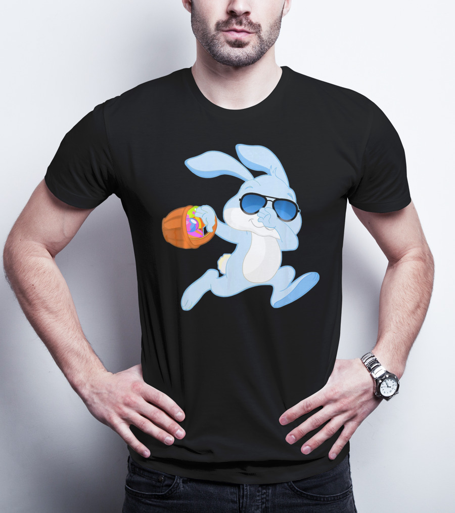 Easter Rabbit Sunglasses Holding Egg Basket T-Shirt