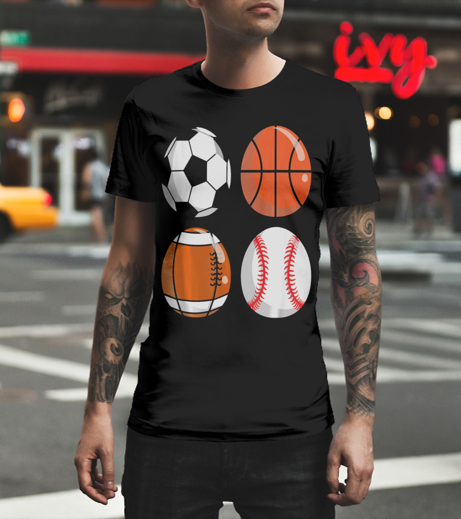 Easter Eggs Football Rugby Basketball Baseball Soccer T-Shirt