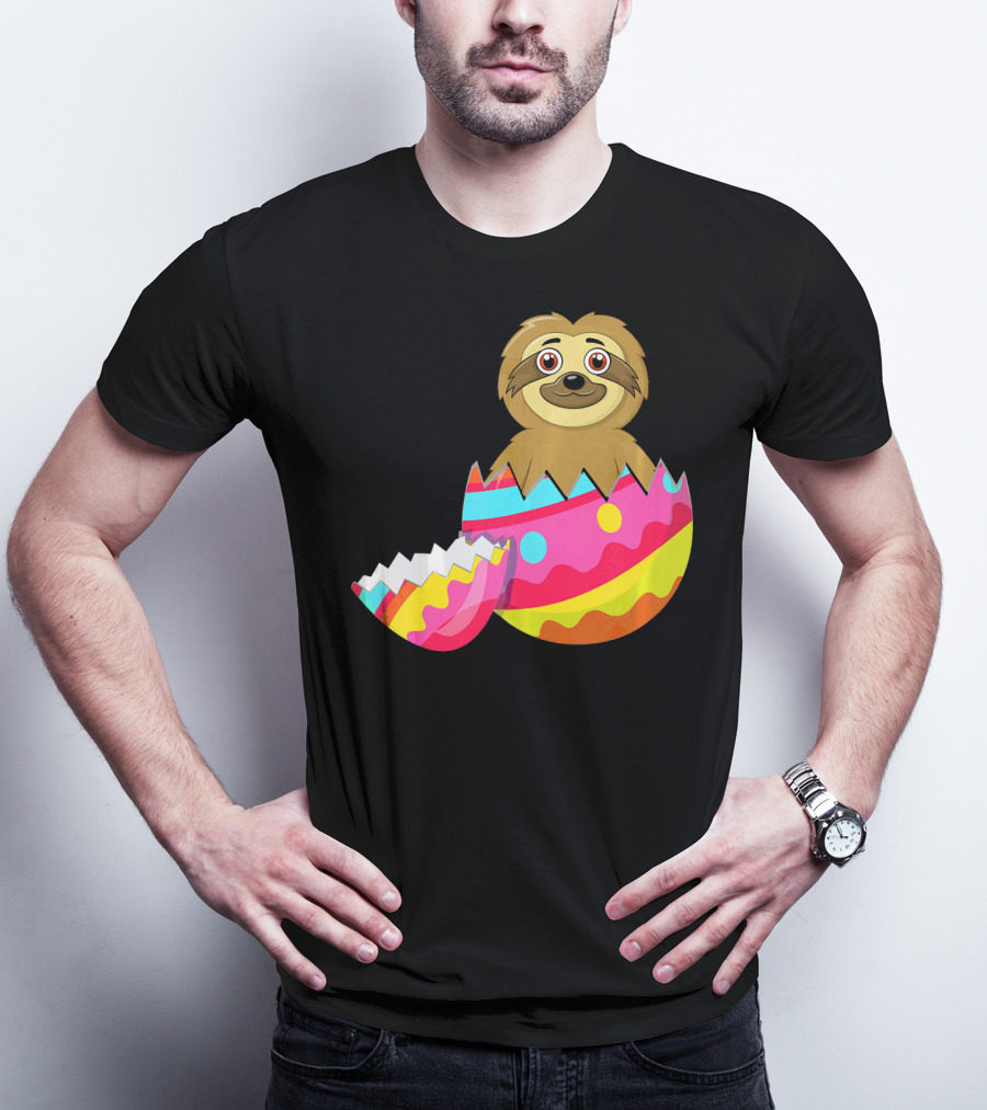 Funny Sloth Easter Egg Decorated Colorful Eggshell T-Shirt