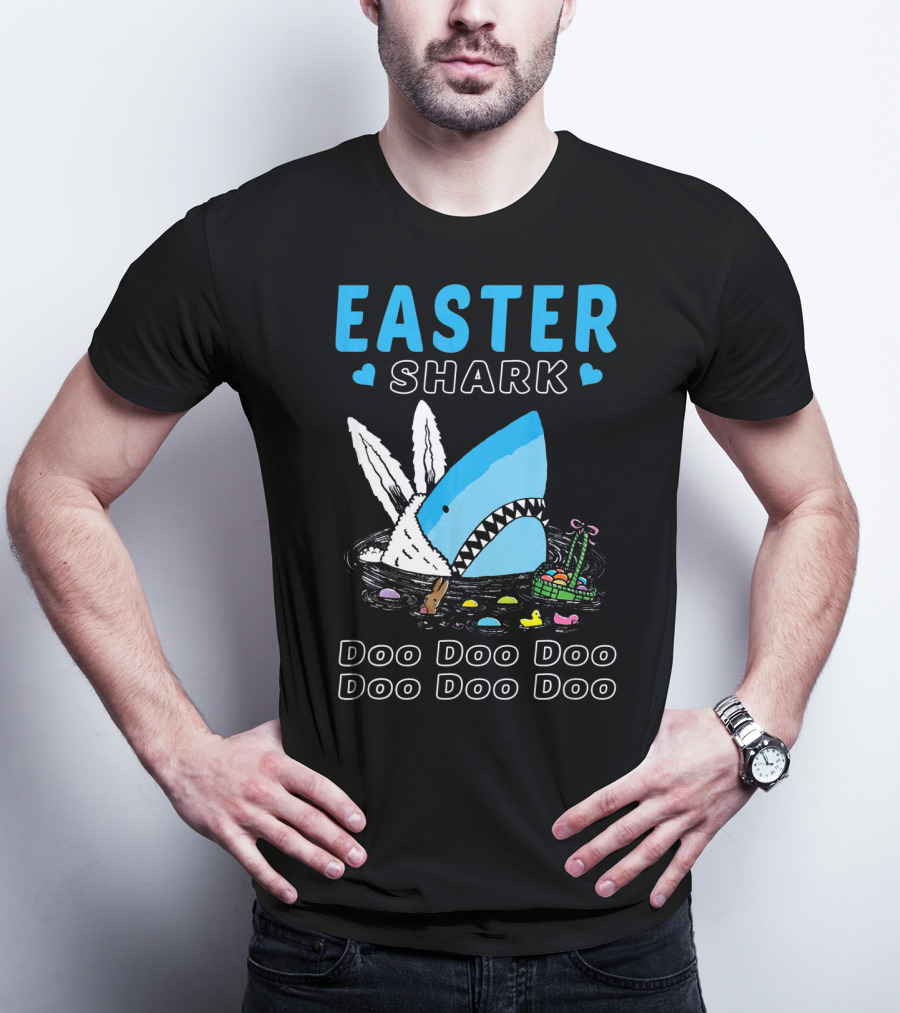 Easter Shark Doo Doo Doo Bunny Ears With Eggs And Basket T-Shirt