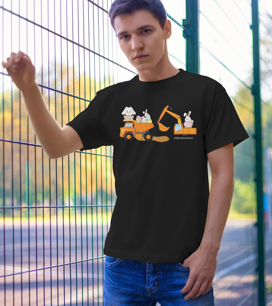 Easter Bunny With Eggs On Construction Site Scene T-Shirt
