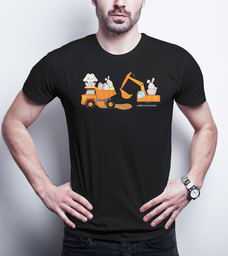 Easter Bunny With Eggs On Construction Site Scene T-Shirt