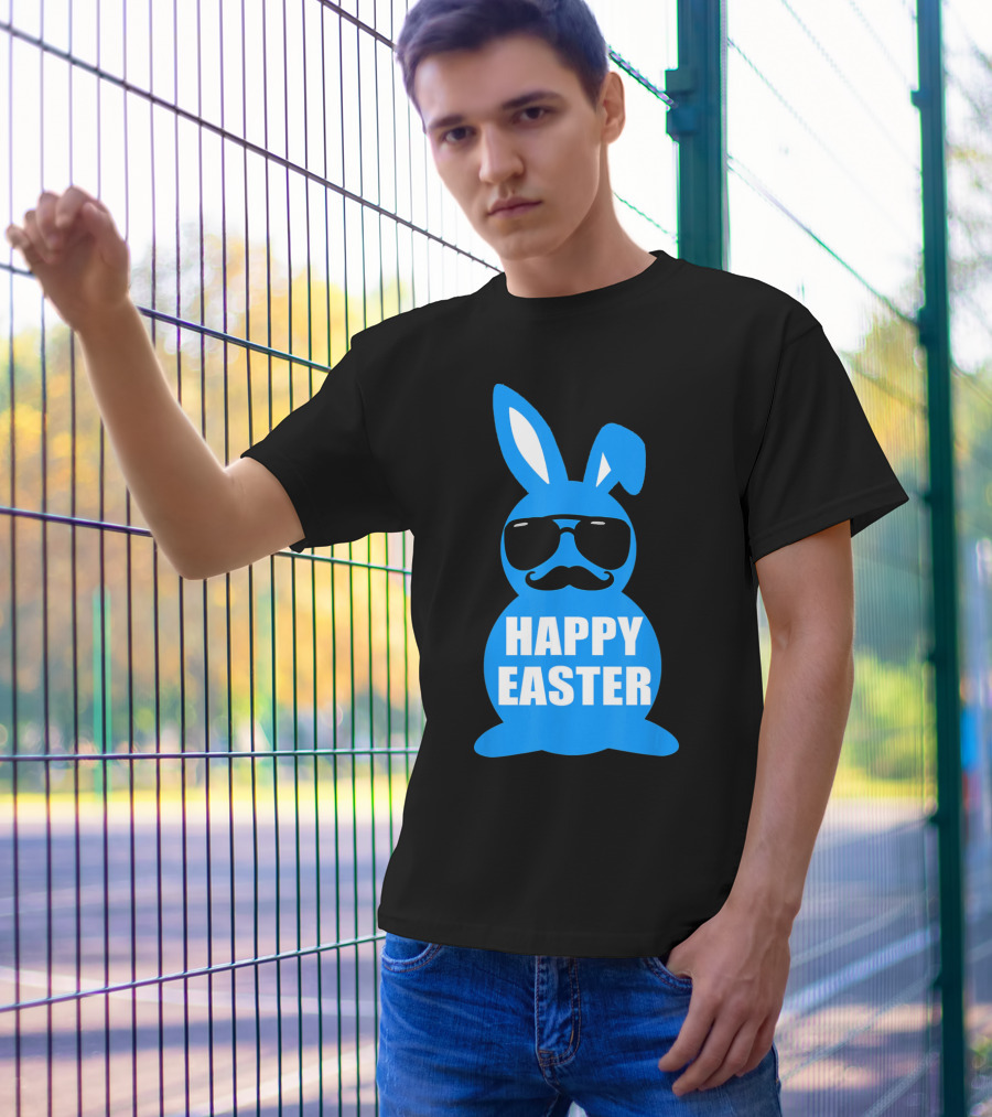 Happy Easter Bunny With Sunglasses And Mustache T-Shirt