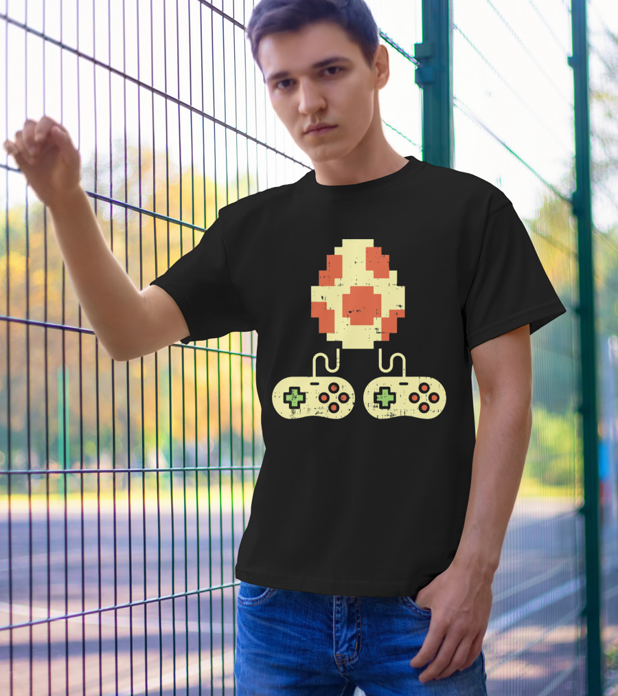 Easter Egg Pixel Art With Retro Game Controllers Gamer Gaming T-Shirt