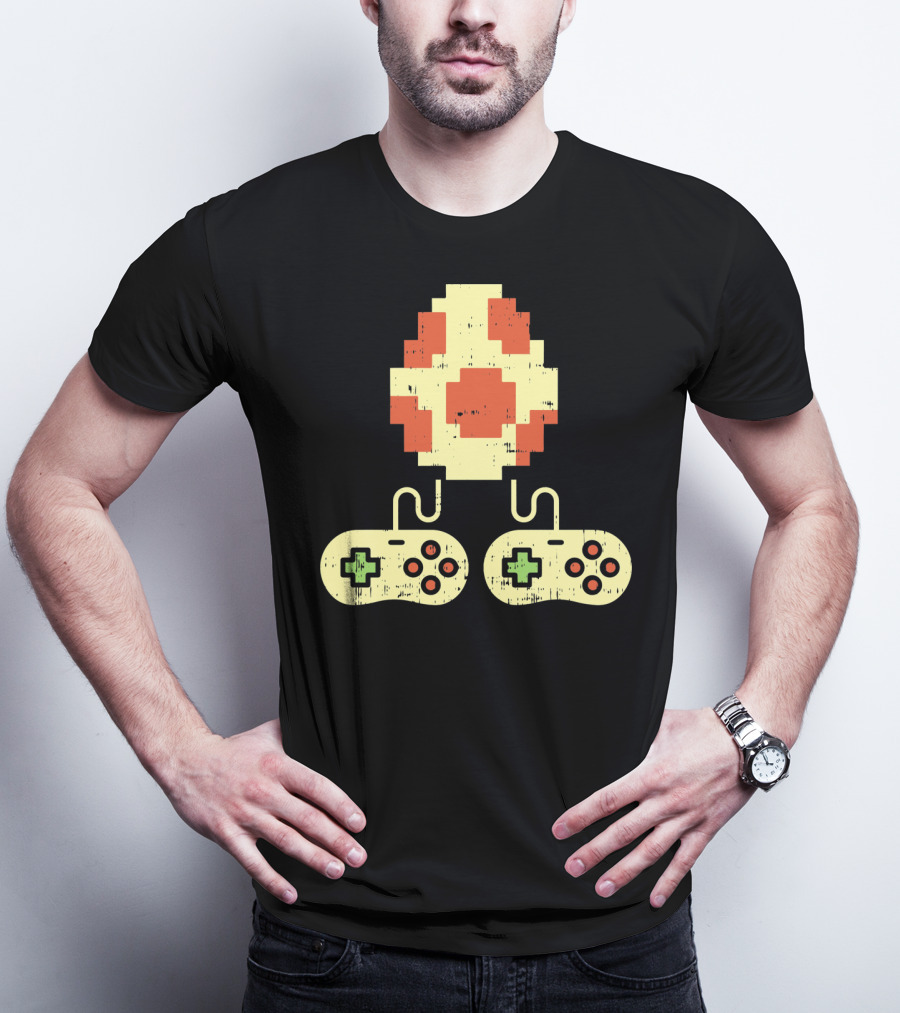 Easter Egg Pixel Art With Retro Game Controllers Gamer Gaming T-Shirt