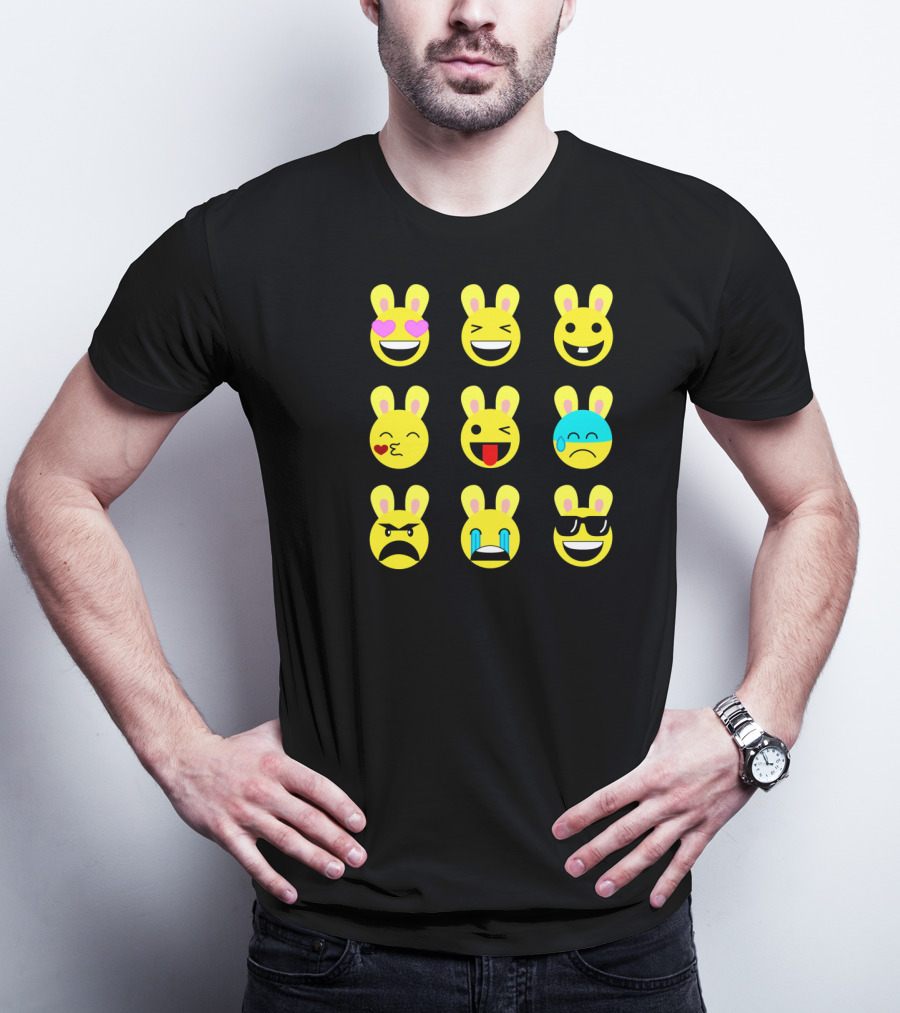 Cool Funny Emoticon Emojis Easter Bunny Faces T-Shirt