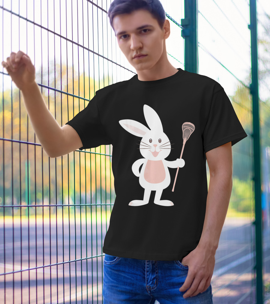 Cute Lacrosse Easter Bunny Holding Stick T-Shirt