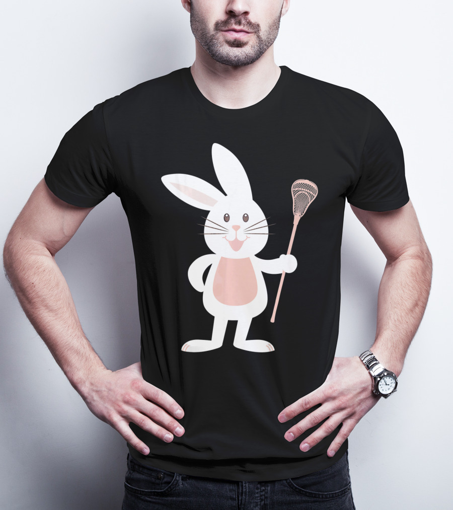 Cute Lacrosse Easter Bunny Holding Stick T-Shirt