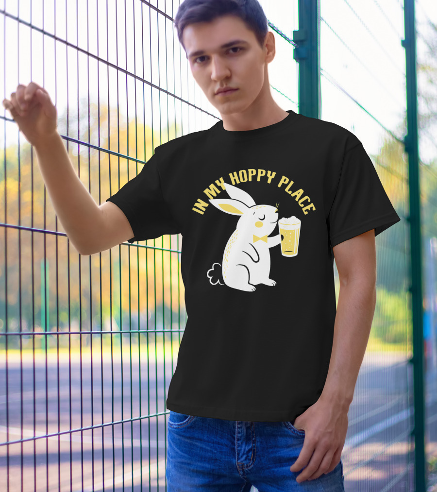 In My Hoppy Place Cute Bunny Drinking Beer T-Shirt
