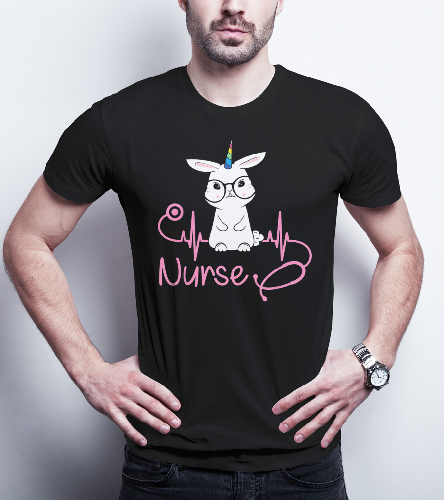 Nurse Unicorn Bunny Stethoscope Heartbeat T-Shirt