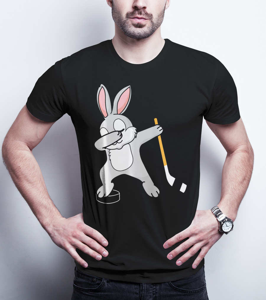 Dabbing Bunny Playing Hockey Easter Day T-Shirt
