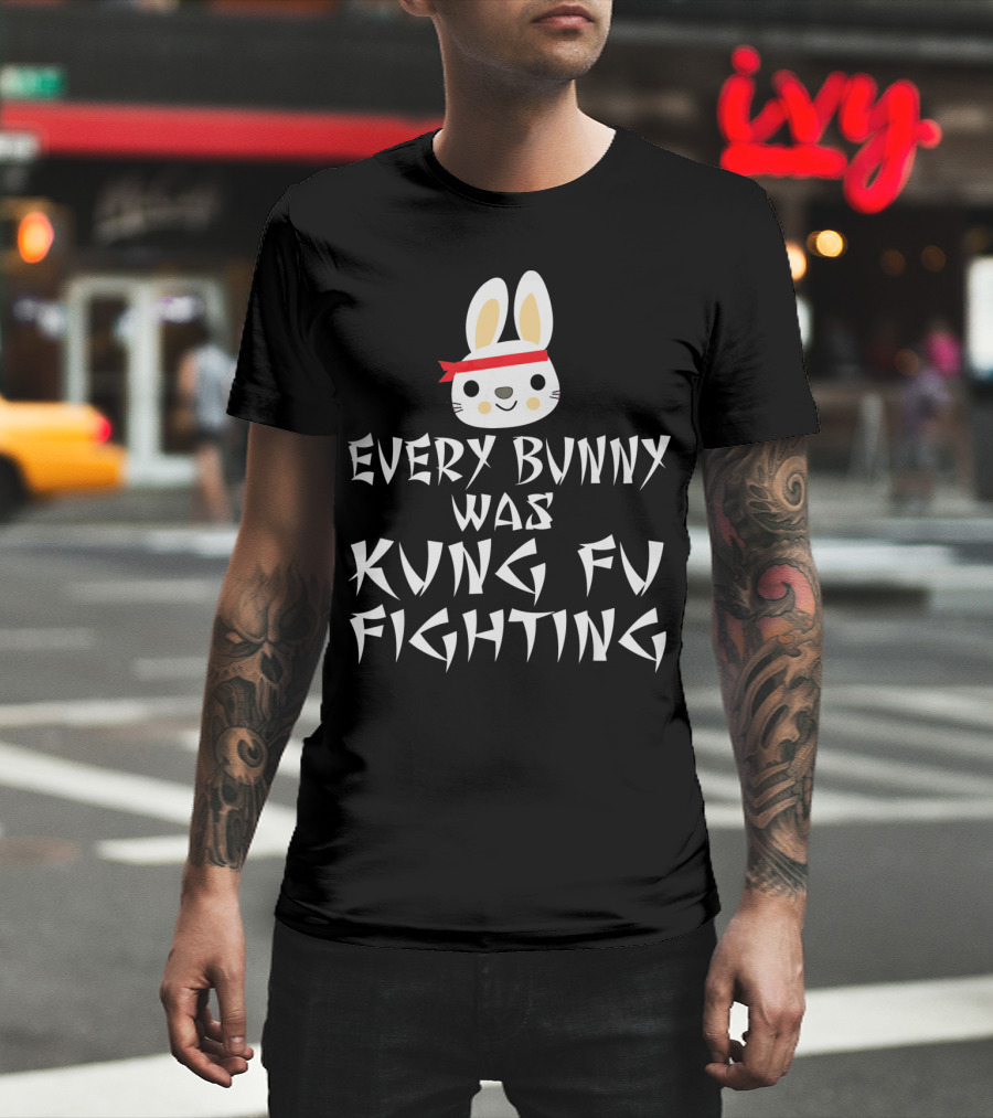 Every Bunny Was Kung Fu Fighting Bunny With Red Bandana T-Shirt