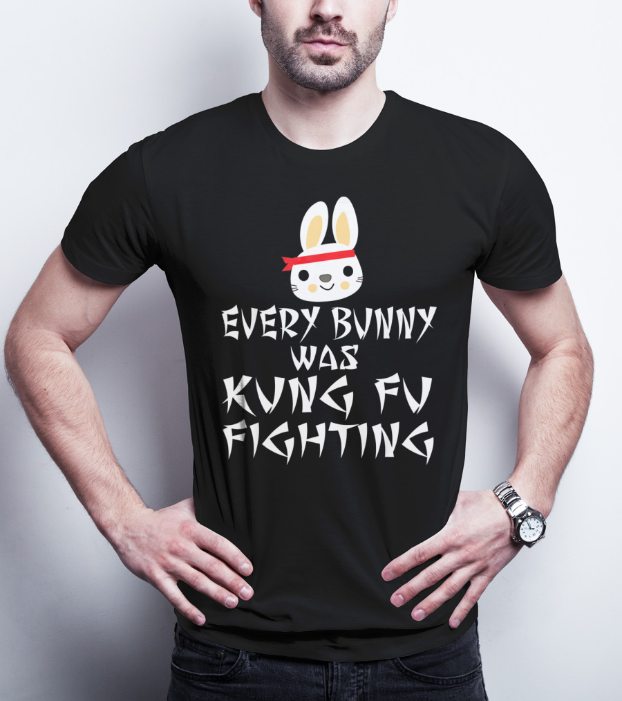 Every Bunny Was Kung Fu Fighting Bunny With Red Bandana T-Shirt