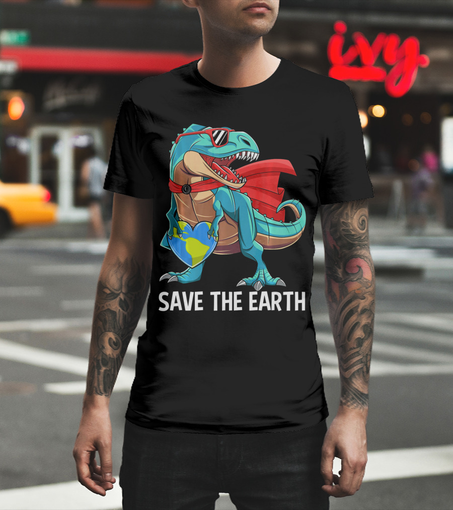 Save The Earth Dinosaur Kids Boys Earth Day T-Shirt