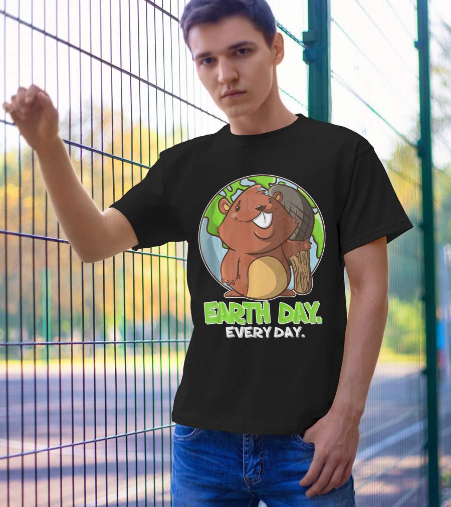 Earth Day Every Day Cute Beaver And Planet T-Shirt