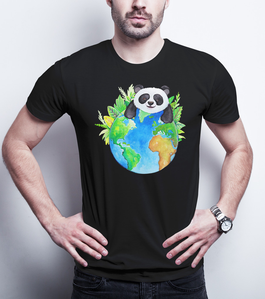 Cute Earth Panda Bear With Green Foliage T-Shirt