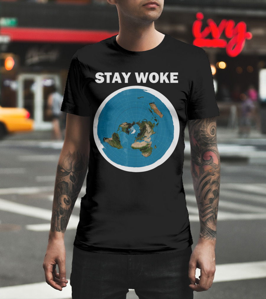Stay Woke Flat Earth Map Representation T-Shirt